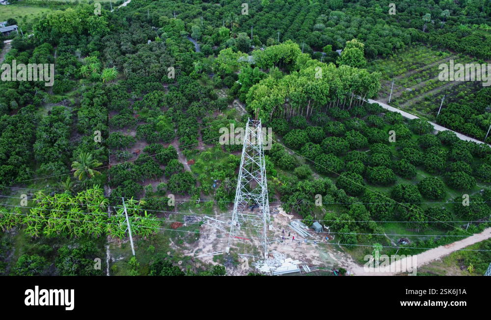 Assemble and install Steel Tower for power transmission lines Stock ...