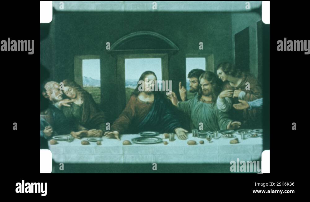 1960s: Leonardo da Vinci's painting of The Last Supper, Jesus seated at ...