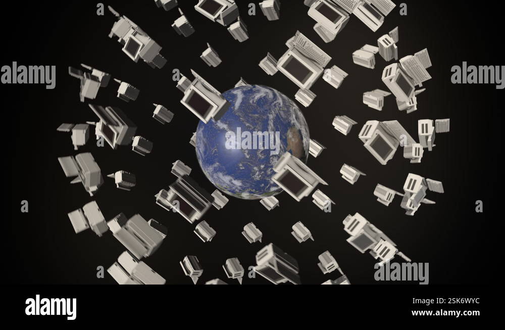 Sphere of Retro PC Computers Rotating Around Planet Earth Animation ...