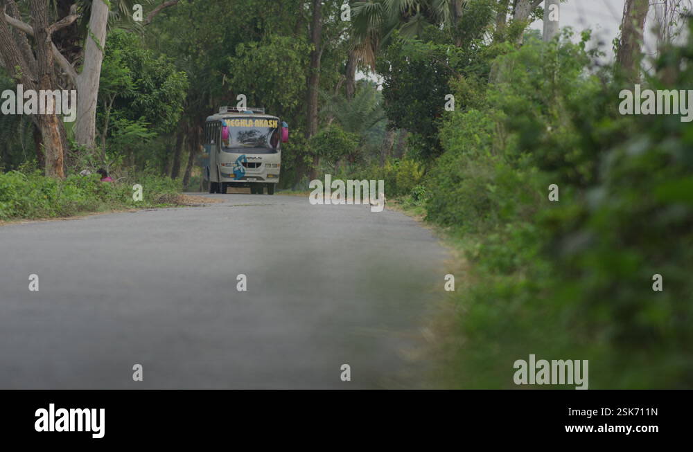 Bus running in a village side road- Rural Bangladesh-village lifestyle ...