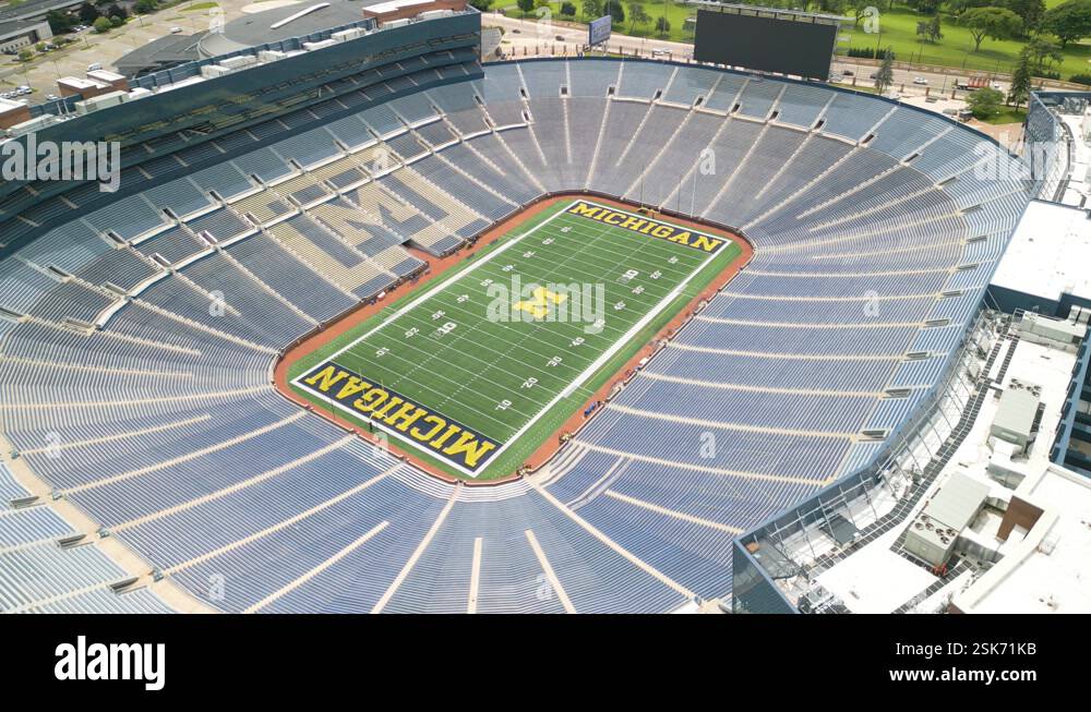 University of Michigan Football Stadium. Aerial Orbiting Shot Above the ...