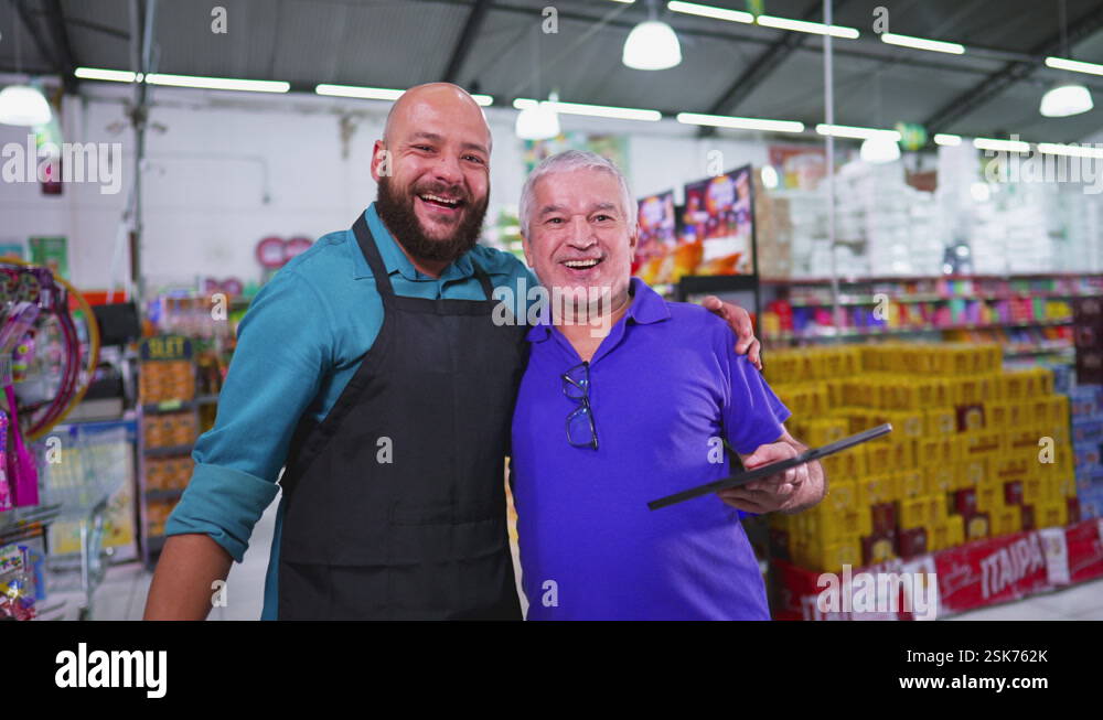 Grocery Store Boss Congratulating Employee for Good Job. High-Five ...