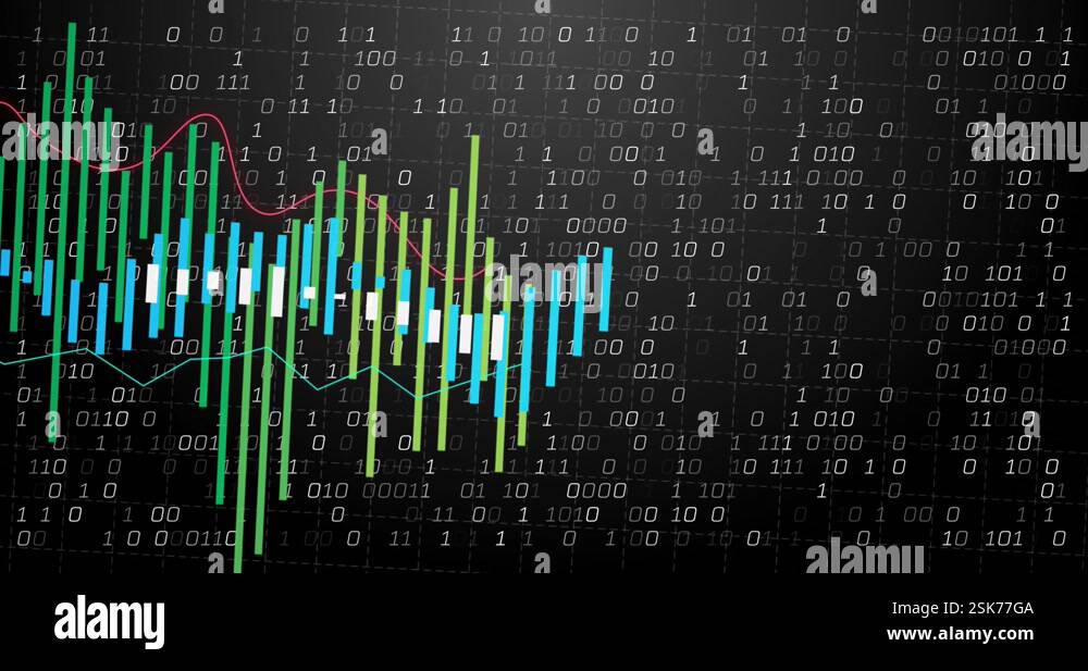 Animation of financial data processing and binary coding over black background Stock Video ...