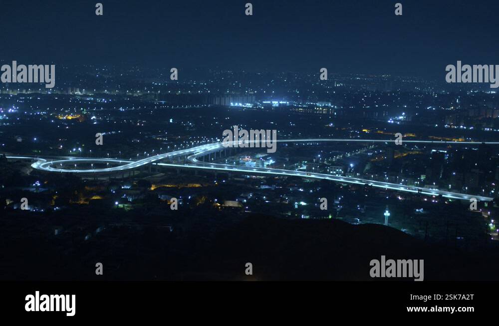 Expressway and Highway top view, a Night scene with traffic light Stock ...