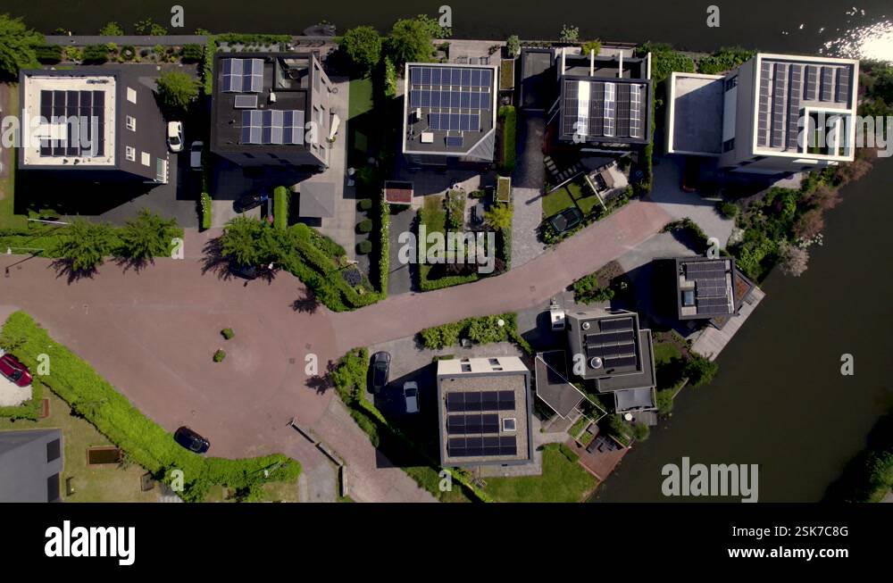 Top down aerial street plan view of green city island in Leidsche Rijn ...