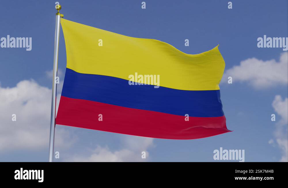 Flag Of Colombia Moving In The Wind With A Clear Blue Sky In The Stock ...