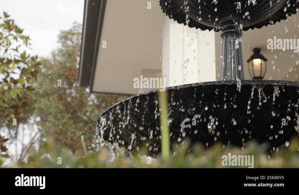 House Water Fountain Feature Spraying Water In Wind, SLOW MOTION CLOSE ...