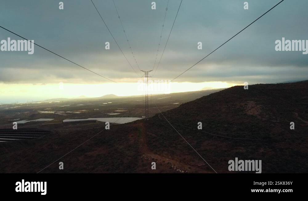 high voltage wire power supply line, electricity transmission, aerial ...