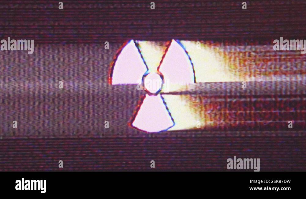 Nuclear warning sign, glitch art, retro, VHS glitch, radioactive energy ...