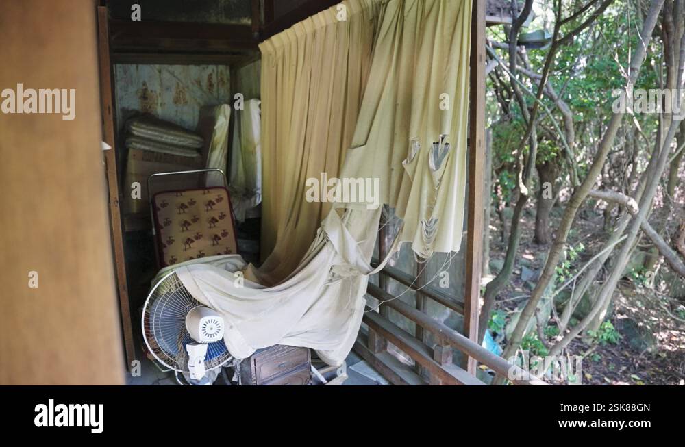 Ripped Curtains and Interior of Abandoned Japanese Mansion in Forest ...
