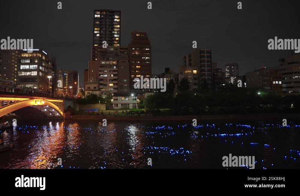 Evening at Okawa River, Osaka City Japan. Tanabata Lantern Festival ...