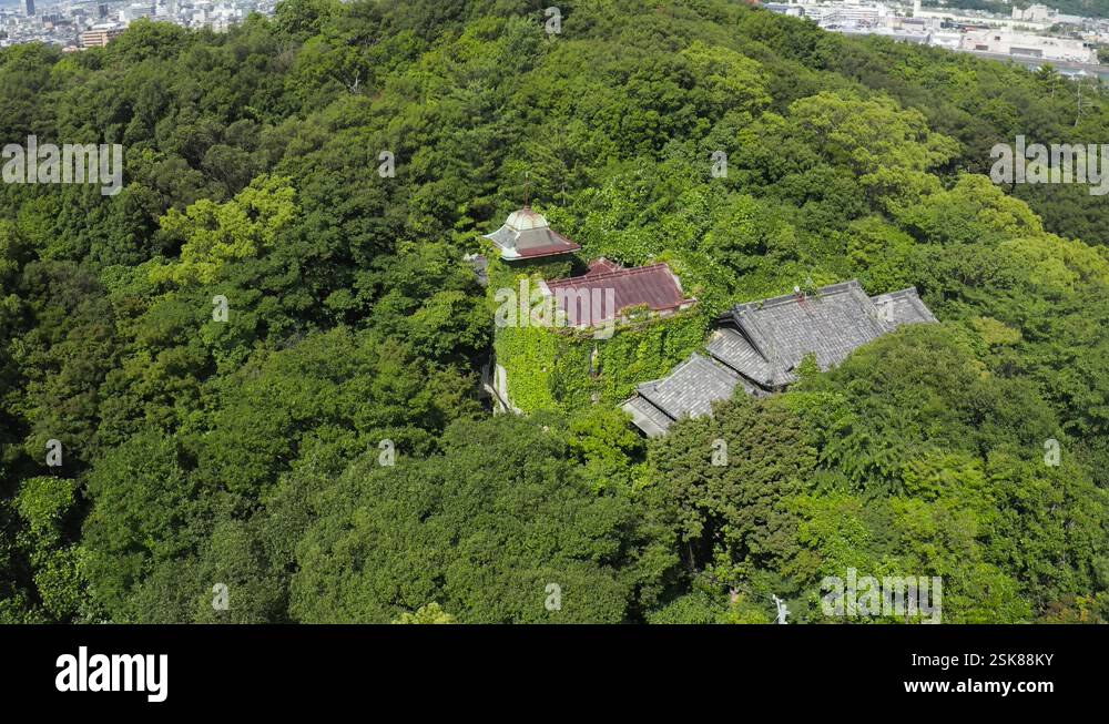 4k Aerial View of Haunted Mansion Ruins in Japan, Mori No Haiyokan ...