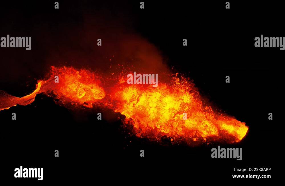 Spectacular Icelandic volcano crater spitting lava over the vent Stock ...