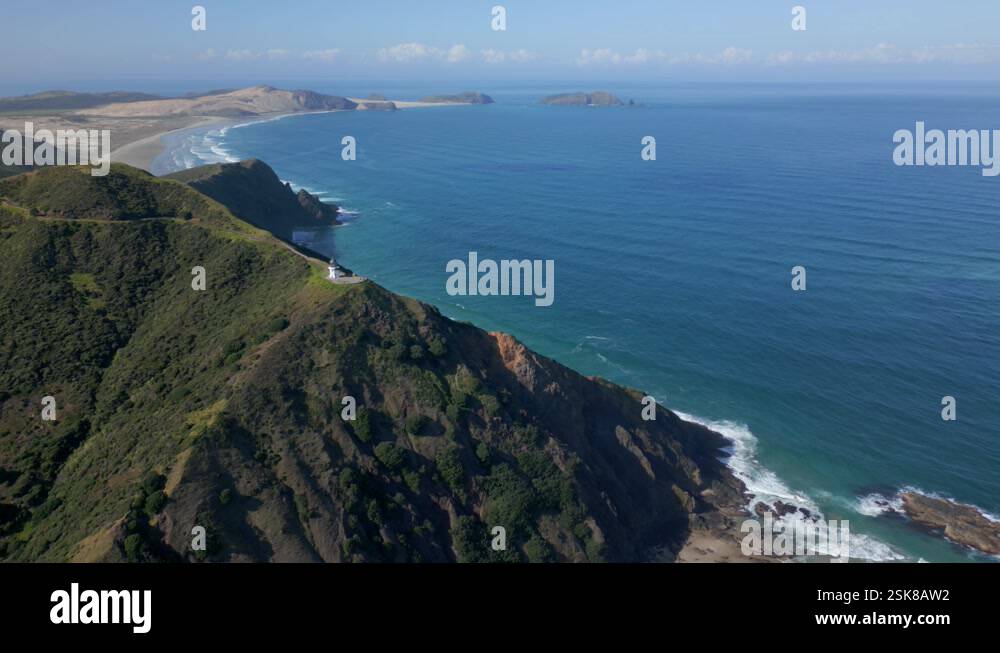 A done shot lookin back inland at the lighthouse of cape Reinga Stock ...
