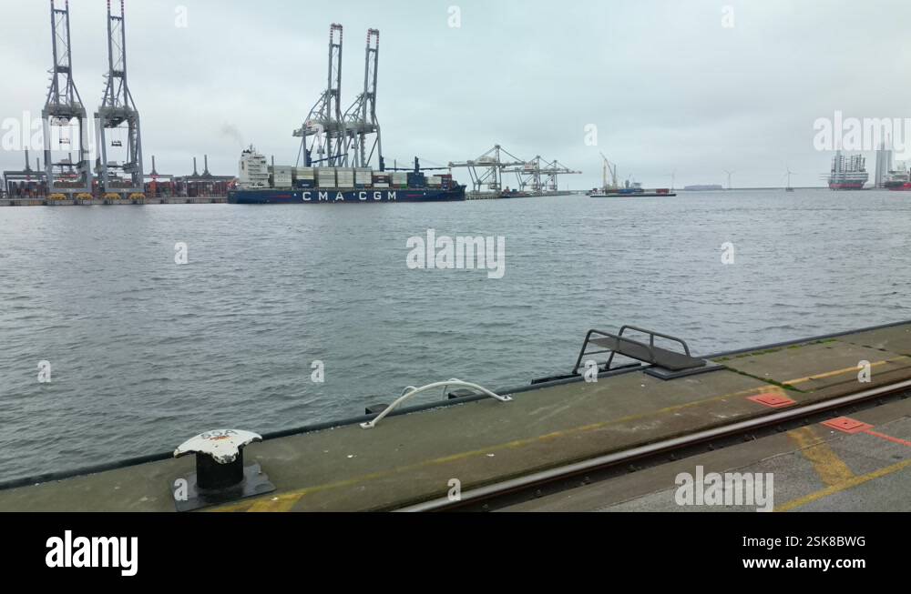 Port Cranes And Container Ship At Rotterdam World Gateway (RWG ...