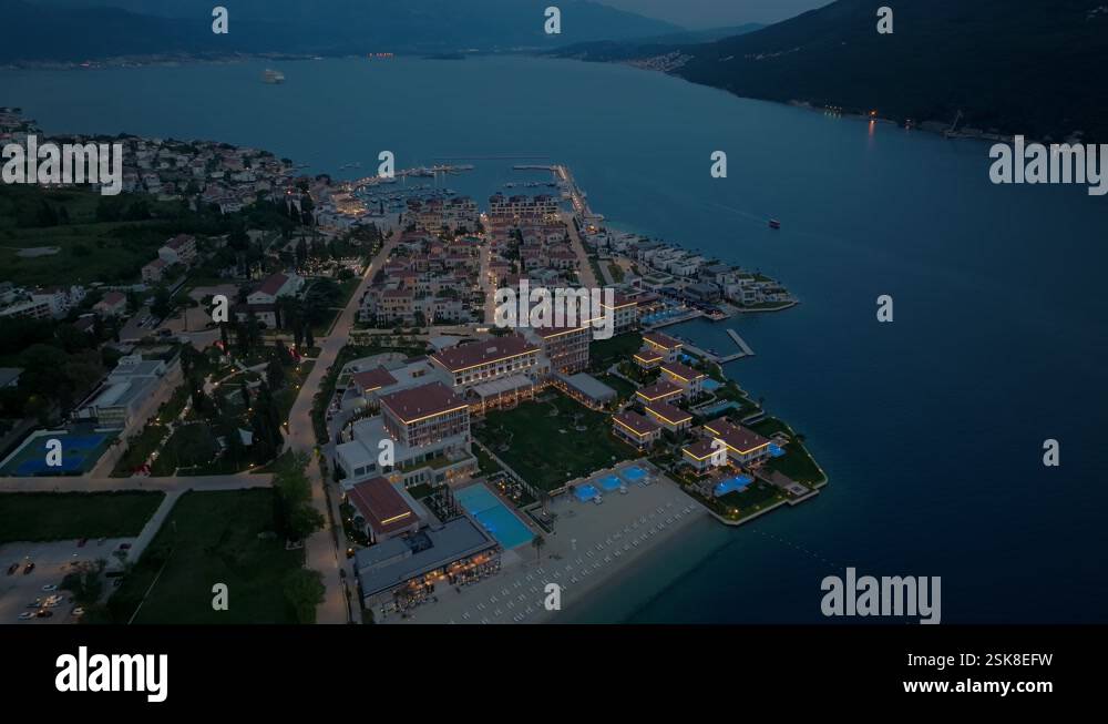 Montenegro Porto Novi marina at night Stock Video Footage - Alamy