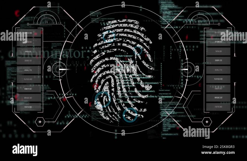 Animation Of Ai Data Processing Over Biometric Fingerprint And Dark