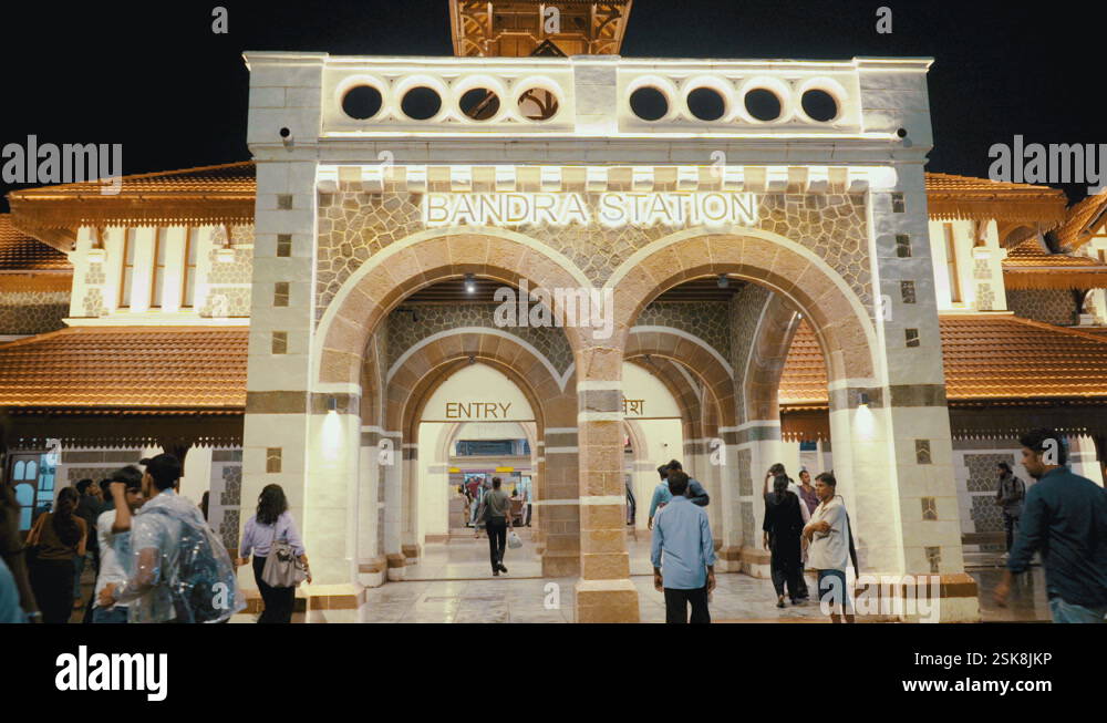Ornate Decorative Light Enhances the Bandra Station at Night, Mumbai ...