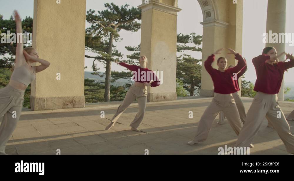 Professional dancing group is performing in a temple, interpretive ...
