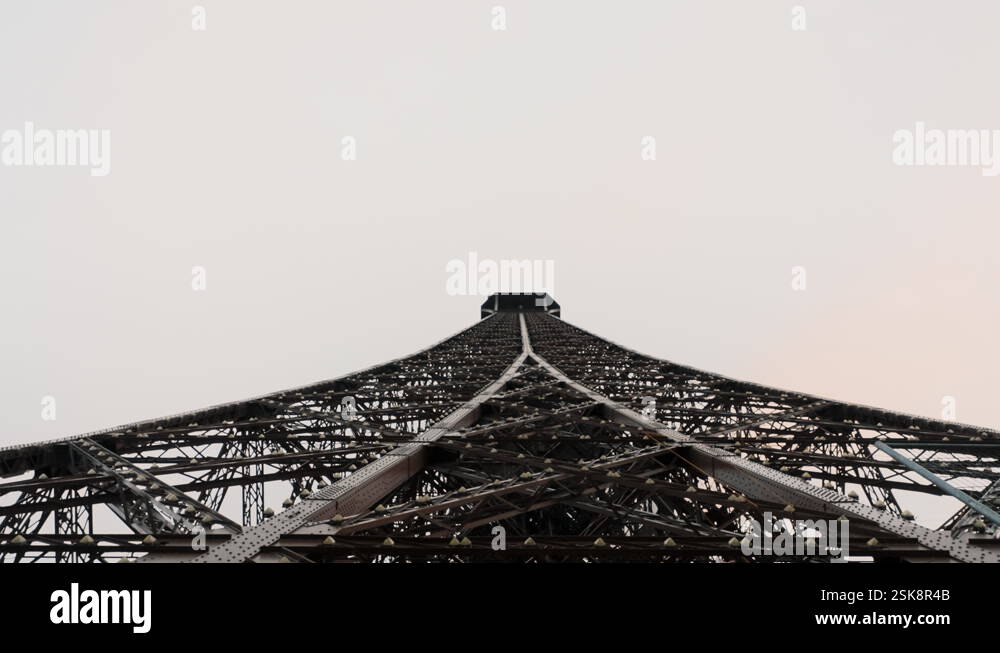 View from under the top steel structure of the famous Tour Eiffel, in ...