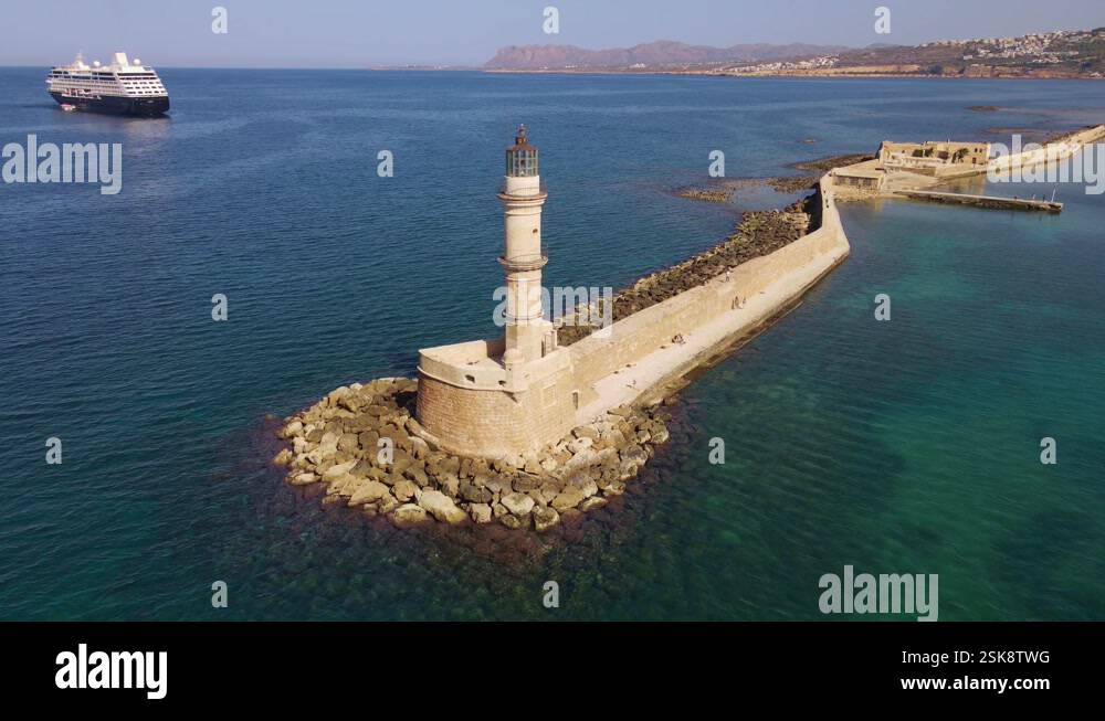 The amazing lighthouse of Chania in Crete island. Greece Stock Video ...