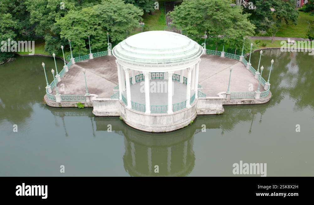 Ascending aerial view of the bandstand front view at Roger Williams ...