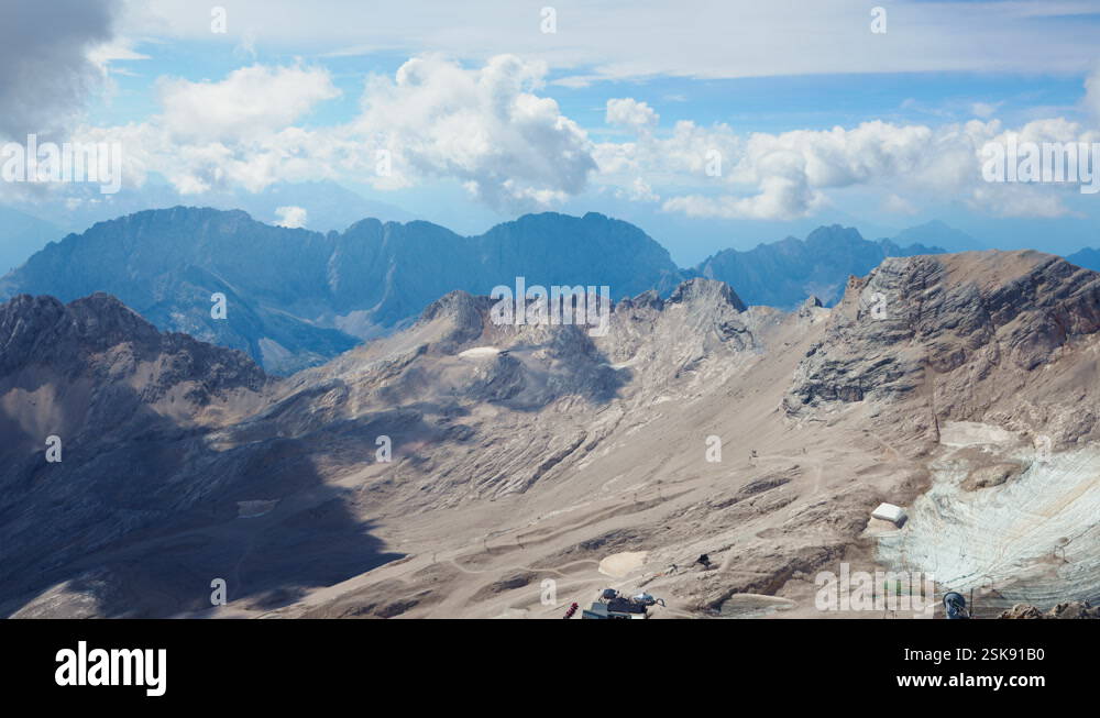 Rugged grey dry valley ridge line with cloud shadow, Zugspitze, Germany ...