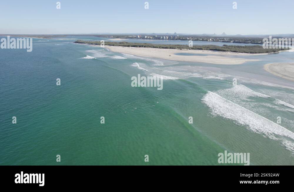 Slow, Foamy Waves on North Bribie Island, Queensland, Australia Aerial ...
