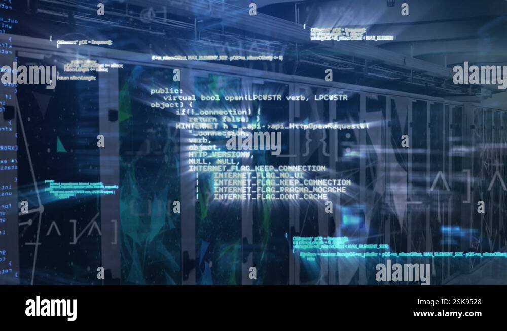 Animation of computer language, symbols over connected dots forming ...