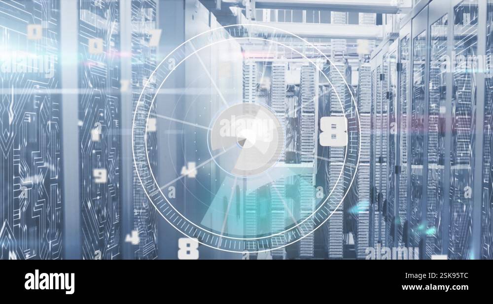 Neon ticking digital clock and hands at computer server room Stock ...