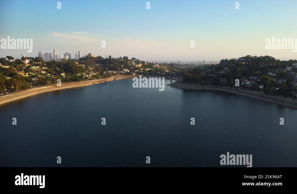 Beautiful green recreational area and water pool in Los Angeles suburb ...