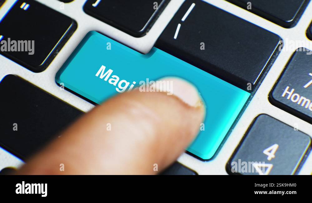 Laptop Keyboard Close Up and Finger Press Magic Button Word or Text Button Stock Video Footage ...