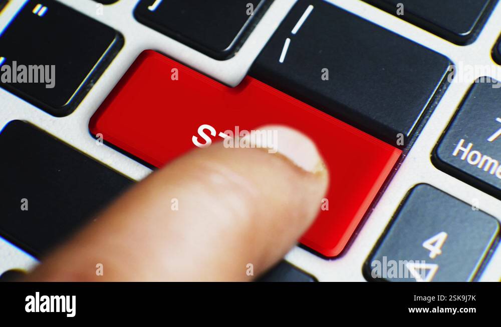 Laptop Keyboard Close Up and Finger Press Record Word or Text Button ...