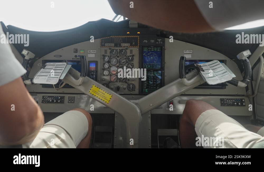 Seaplane cockpit dashboard with navigation instruments and control ...