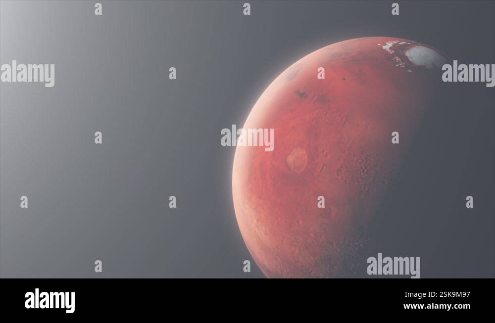 Planet Mars with Sun Flare Haze and Polar Ice Cap Stock Video Footage ...