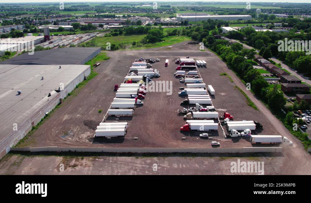 overview of yard parking lot with semi trucks and trailers - reefers ...