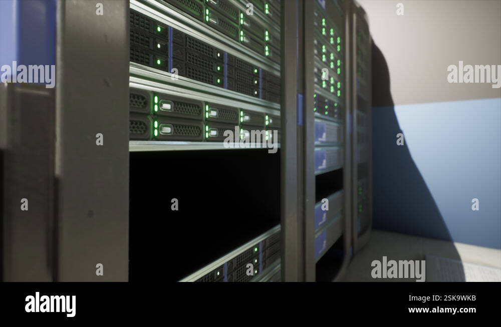 Shot of Corridor in Working Data Center Full of Rack Servers and ...