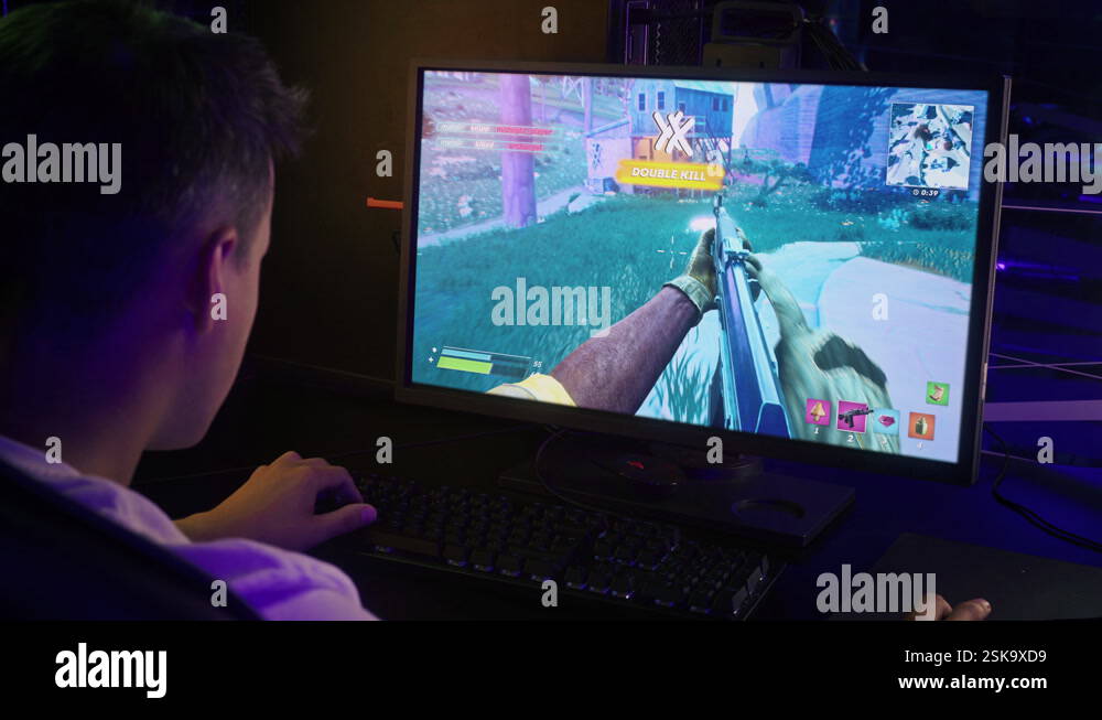 Player killing the online enemies in the action battle of a shooter ...