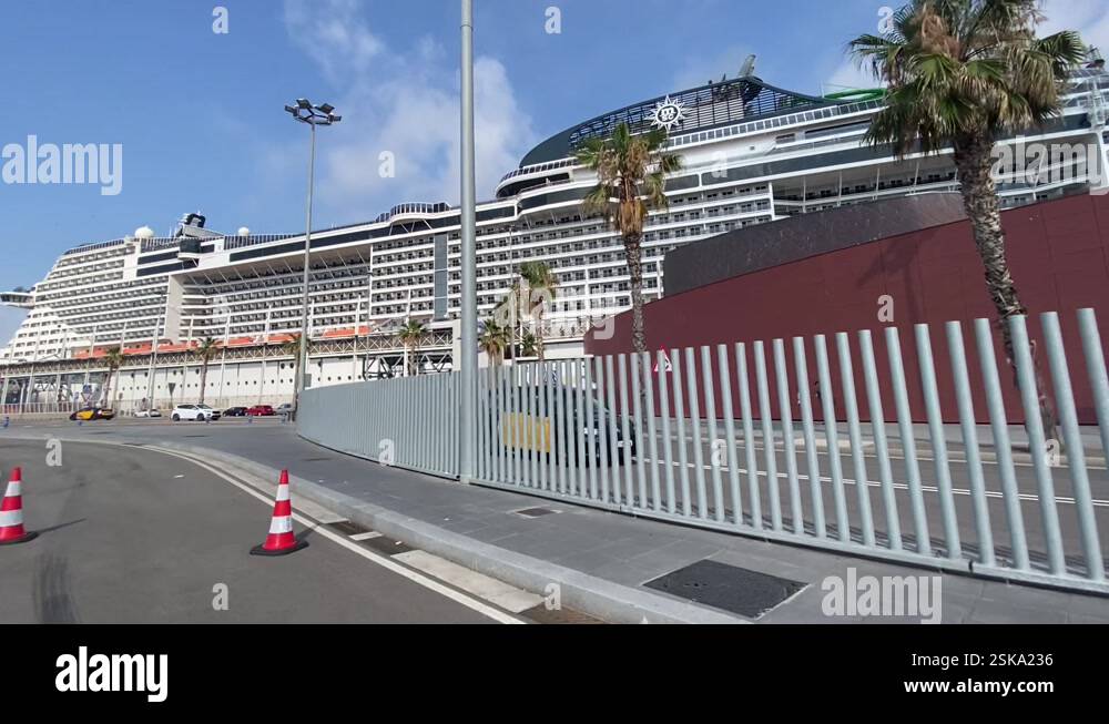 MSC Grandiosa cruise ship docking at Barcelona cruise port terminal ...