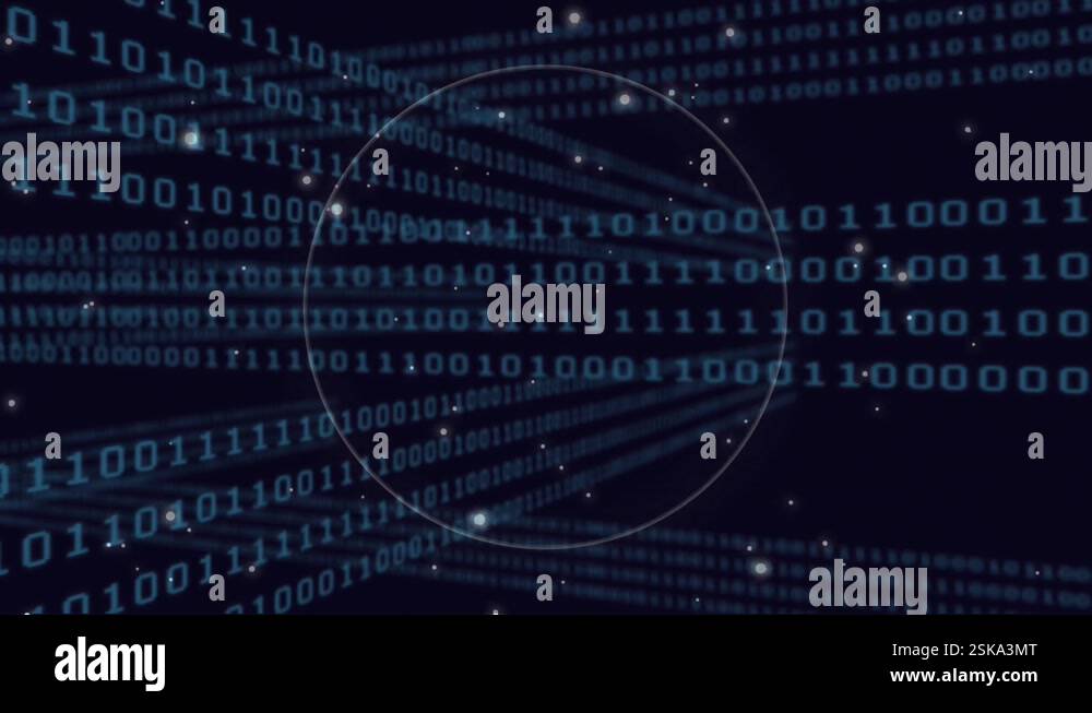 Animation of scope scanning and binary coding data processing over dark Stock Video Footage - Alamy