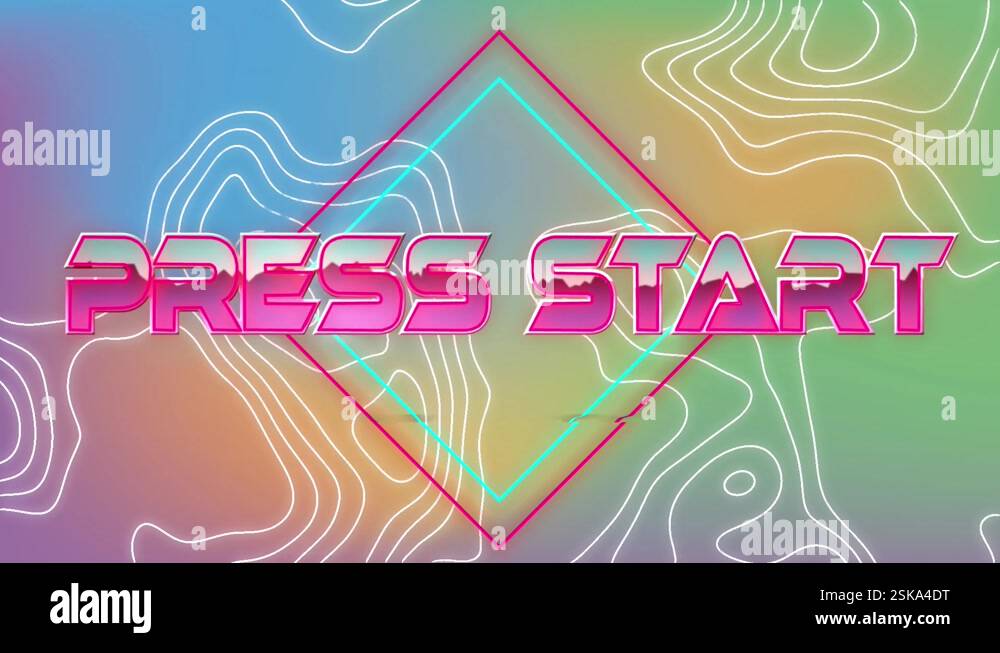 Animation of press start text over neon pattern background Stock Video ...