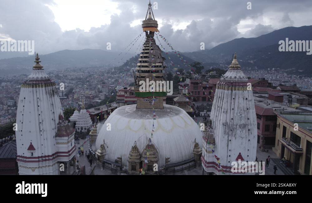 Nepal Swayambhunath Stupa Aerial Shot Forward in Kathmandu Log - World ...