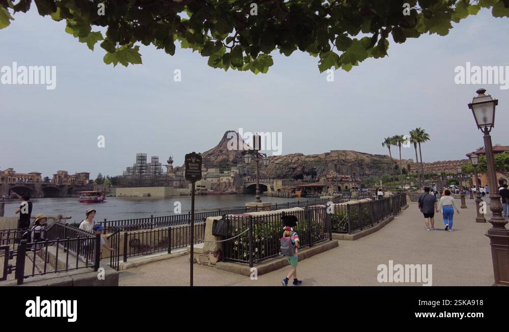 Crowd of tourist at Disneysea theme park in Tokyo, Japan Stock Video ...