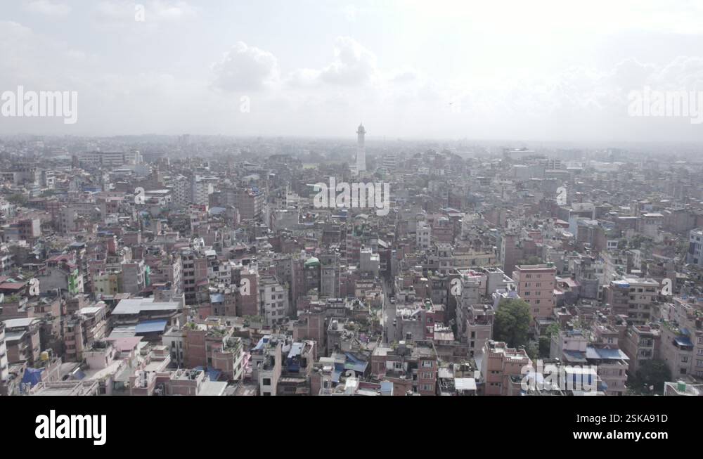 Nepal Kathmandu Dharahara Tower Aerial Shot Forward in Kathmandu 5K Log ...