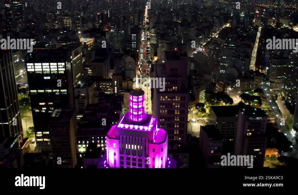 Illuminated Building At Downtown Sao Paulo Brazil. Famous Building High ...