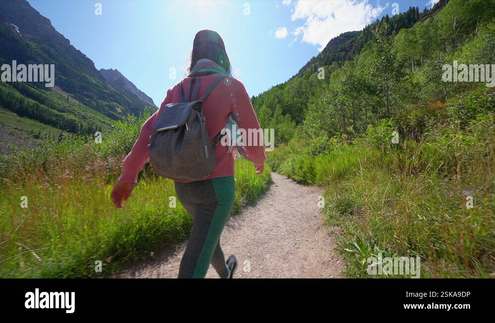 Hiking trail following women female model actress Maroon Bells 14er ...