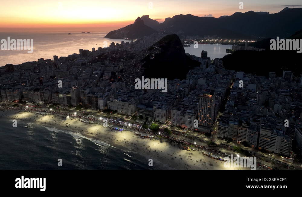 Sunset Sky At Copacabana Beach Rio De Janeiro Brazil. Seascape ...