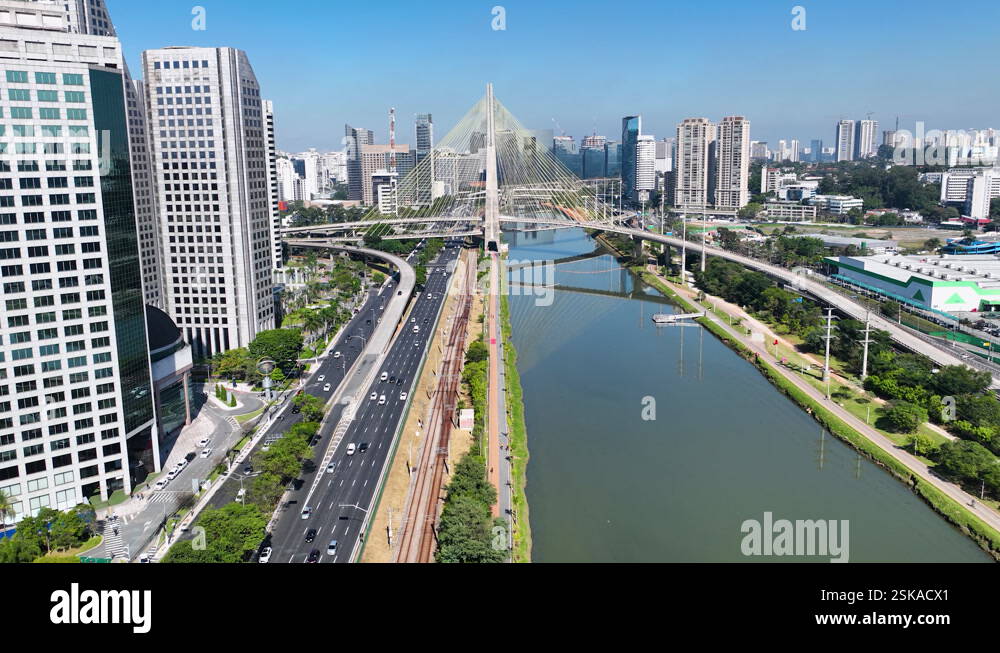 Cable Bridge At Downtown Sao Paulo Brazil. Bridge Downtown Sao Paulo ...