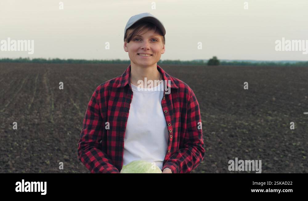 agriculture, head cabbage hands, portrait farmer smile face field ...