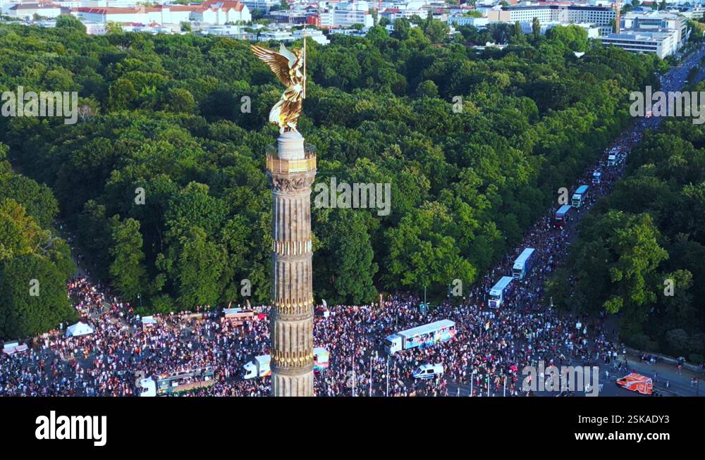 love Parade Berlin city, Lovely aerial top view flight CSD Pride Parade ...